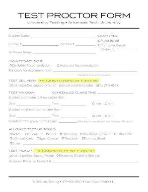 Fillable Online TEST PROCTOR FORM - Arkansas Tech University Fax Email ...