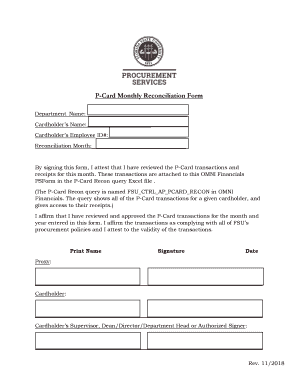 Fillable Online procurement fsu P-Card Monthly Reconciliation Form ...
