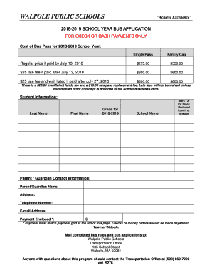 Fillable Online 2018-2019 School Year Bus Transportation Application ...