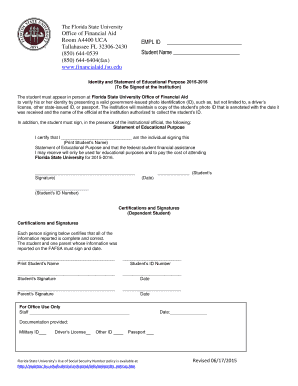 Fillable Online financialaid fsu The Florida State University Office of ...