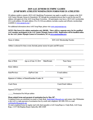 Fillable Online image aausports 2019 AAU JUNIOR OLYMPIC GAMES JUMP ROPE ...