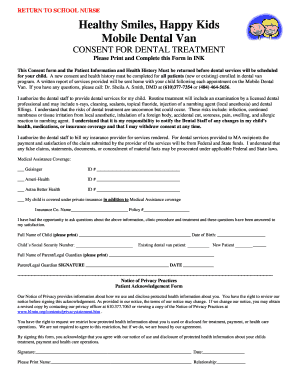 Fillable Online Healthy Smiles, Happy Kids Mobile Dental Van Fax Email ...