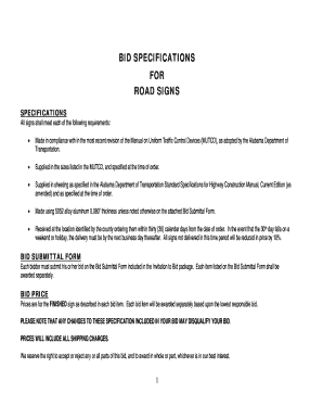 Fillable Online BID SPECIFICATIONS FOR ROAD SIGNS - ACCA Fax Email ...