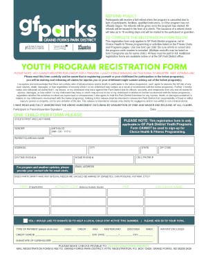 Fillable Online youth program registration form - Grand Forks Park ...