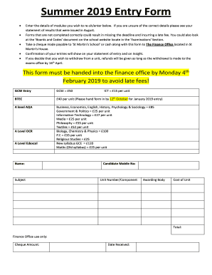 Fillable Online Summer 2019 Entry Form - st-martins.essex.sch.uk Fax ...
