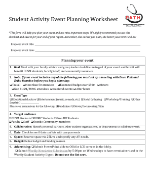 Fillable Online Student Activity Event Planning Worksheet - bumc.bu.edu ...
