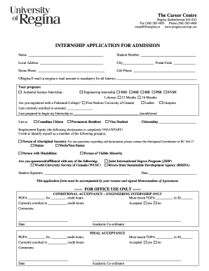 Fillable Online INTERNSHIP APPLICATION FOR ADMISSION Fax Email Print ...