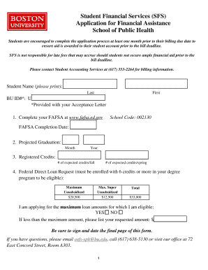 Fillable Online Student Financial Services (SFS) Application for ...