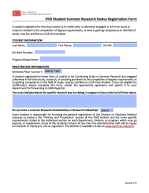 Fillable Online PhD Student Summer Research Status Registration Form ...
