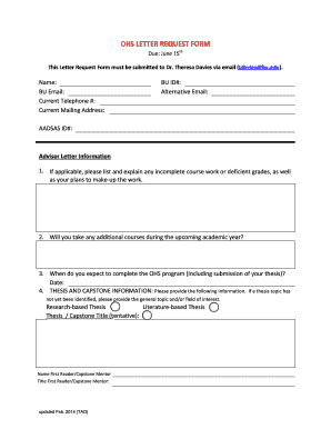 Fillable Online OHS LETTER REQUEST FORM - Boston University Medical Fax Email Print - pdfFiller