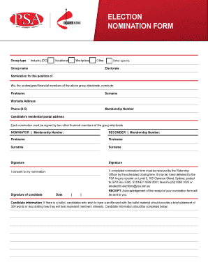 Fillable Online ELECTION NOMINATION FORM - cpsunsw.org.au Fax Email ...