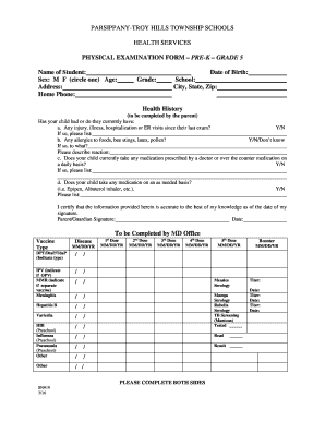 Fillable Online PreK-5 Physical Examination Form Fax Email Print ...