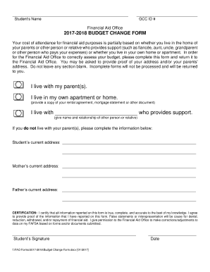 Fillable Online 2017-2018 BUDGET CHANGE FORM Fax Email Print - pdfFiller