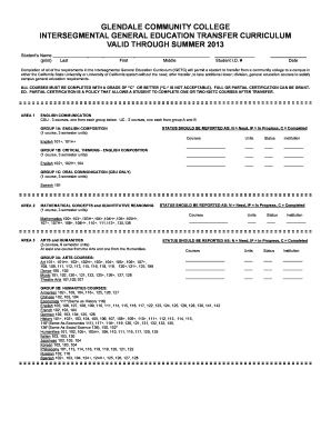 Fillable Online glendale community college intersegmental general ...
