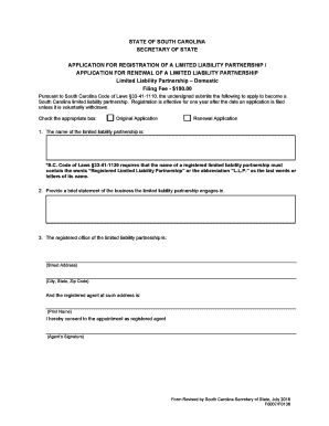 Fillable Online STATE OF SOUTH CAROLINA APPLICATION FOR Fax Email Print ...
