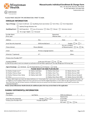 Fillable Online Massachusetts Individual Enrollment & Change Form Fax Email Print - pdfFiller