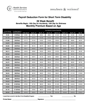 Fillable Online Payroll Deduction Form for Short Term Disability 26 ...