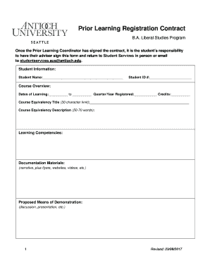 Fillable Online Prior Learning Registration Contract - Antioch University Fax Email Print ...