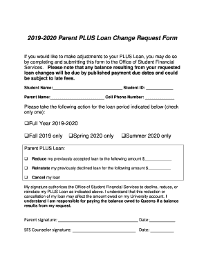 Fillable Online 2019-20 Parent PLUS Loan Change Request Form Fax Email ...
