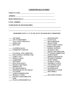 Fillable Online committee sign up sheet - Chatterton PTA Fax Email ...