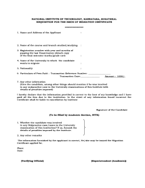Fillable Online Migration Certificate - NITK Fax Email Print - pdfFiller