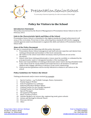 Fillable Online Policy for Visitors to the School - Presentation ...