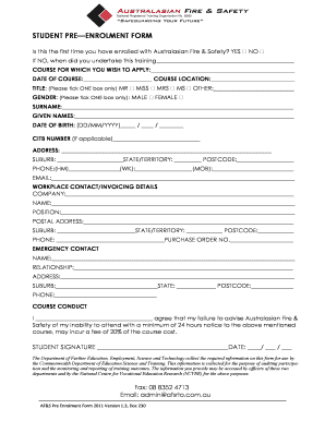 Fillable Online STUDENT PRE ENROLMENT FORM - Fax Email Print - pdfFiller