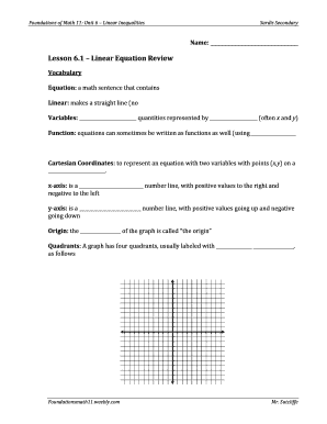 Fillable Online Lesson 6.1 Linear Equation Review - F.O.M.Math 11 Fax ...
