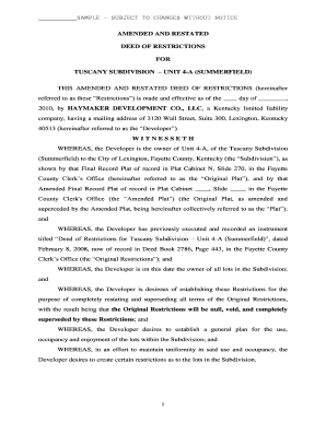 Fillable Online DEED OF RESTRICTIONS UNIT 8-A. HAYMAKER DEVELOPMENT CO ...