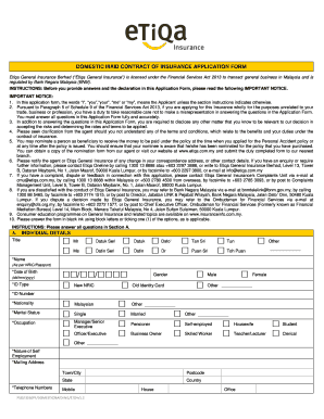 Fillable Online DOMESTIC MAID CONTRACT OF INSURANCE APPLICATION FORM ...