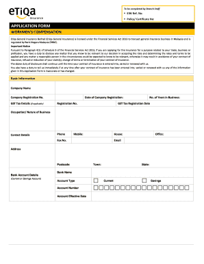 Fillable Online WORKMEN'S COMPENSATION - Etiqa Fax Email Print - pdfFiller