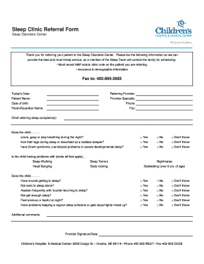 Fillable Online Sleep Study Referral Form - Children's Hospital Fax ...