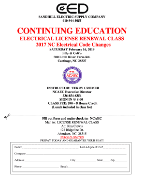Fillable Online ELECTRICAL LICENSE RENEWAL CLASS Fax Email Print ...