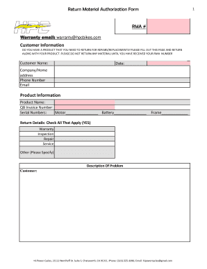 Fillable Online Return Material Authorization Form 1 Fax Email Print ...