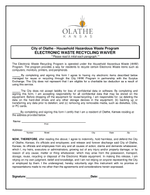 Fillable Online computer recycling program waiver - olatheks.org Fax ...