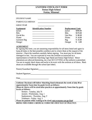 Fillable Online UNIFORM CHECK-OUT FORM Fax Email Print - pdfFiller