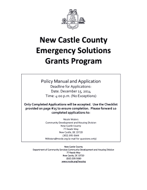 Fillable Online New Castle County Emergency Solutions Grants Program ...