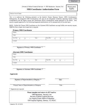 Fillable Online Please print HRS Coordinator Authorization Form Fax ...