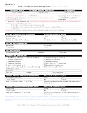 Fillable Online 2018Prior Authorization Request Form for Medicare ...