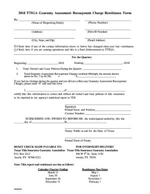 Fillable Online 2018 TTIGA Guaranty Assessment Recoupment Charge ...