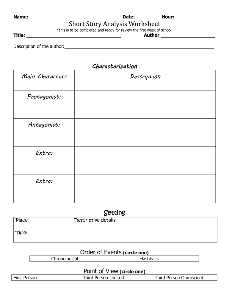 Short Story Analysis Worksheet Fill Online Printable Fillable 