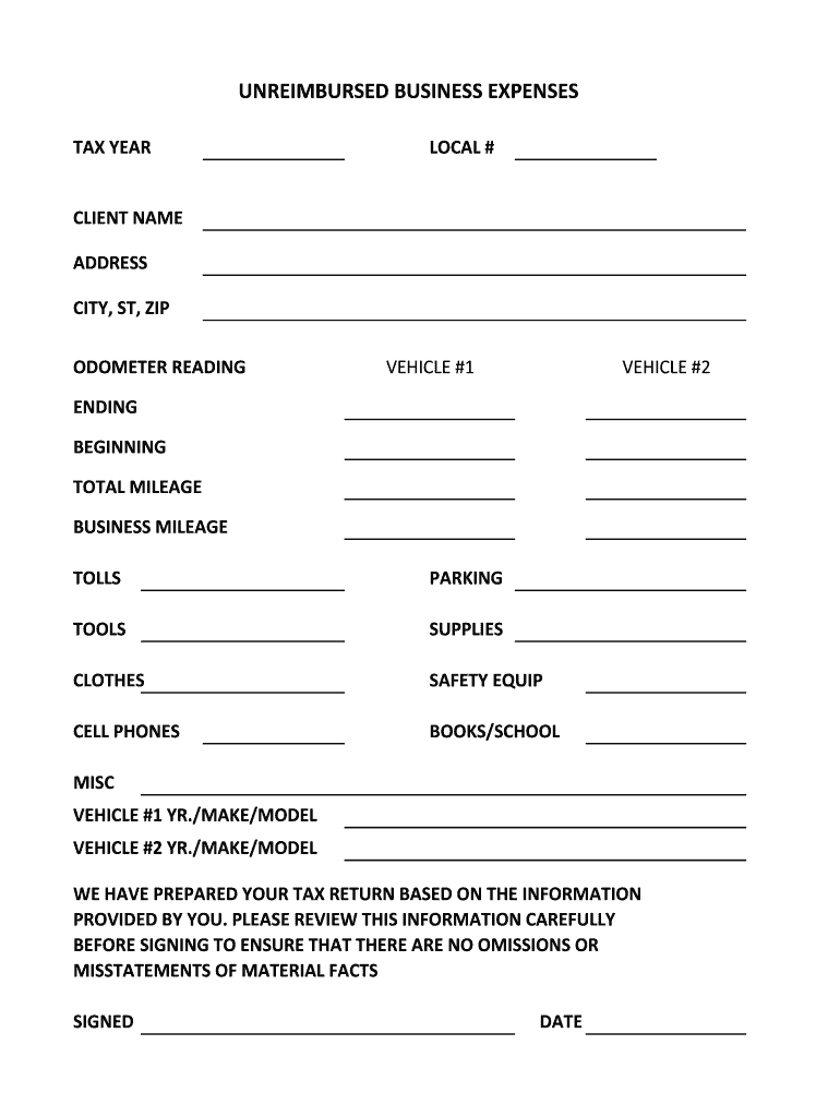 Fillable Online UNREIMBURSED BUSINESS EXPENSES - Thoma and Sherman Fax ...