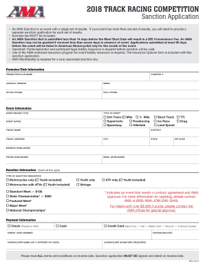 Fillable Online 2018 TRACK RACING COMPETITION Sanction Application Fax ...