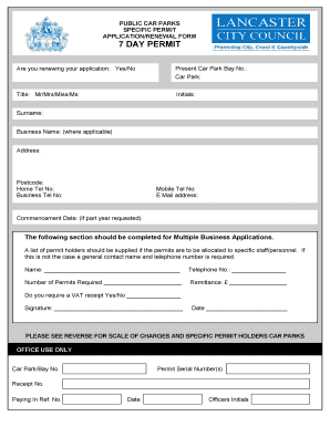 Fillable Online 7 DAY PERMIT - Lancaster City Council Fax Email Print ...