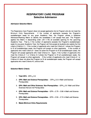 Fillable Online RESPIRATORY CARE PROGRAM Selective Admission Fax Email ...