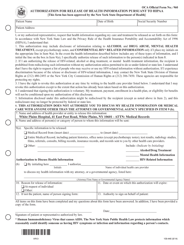 Fillable Online Fillable Online OCA Official Form No 960 AUTHORIZATION ...