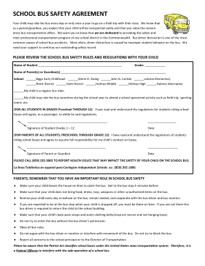 Fillable Online SCHOOL BUS SAFETY AGREEMENT Fax Email Print - pdfFiller