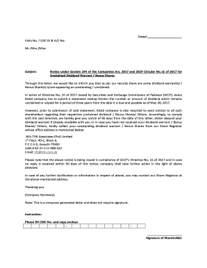 Fillable Online SECP-Notice of Unclaimed Dividend Bonus.pdf Fax Email ...