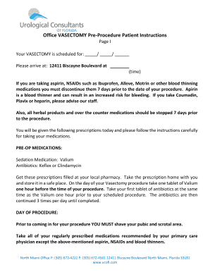 Fillable Online Office VASECTOMY Pre-Procedure Patient Instructions Fax ...