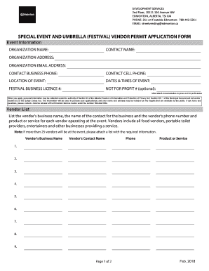 Fillable Online Special Event and Umbrella (Festival) Vendor Permit Application Form Fax Email ...